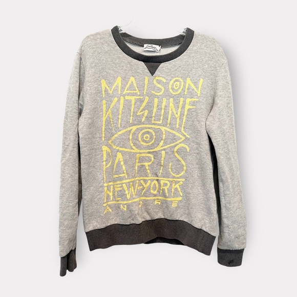 MAISON KITSUNE | Tops | Maison Kitsune Paris New York Andre Yellow Gray Crewneck Sweatshirt Sz M ...